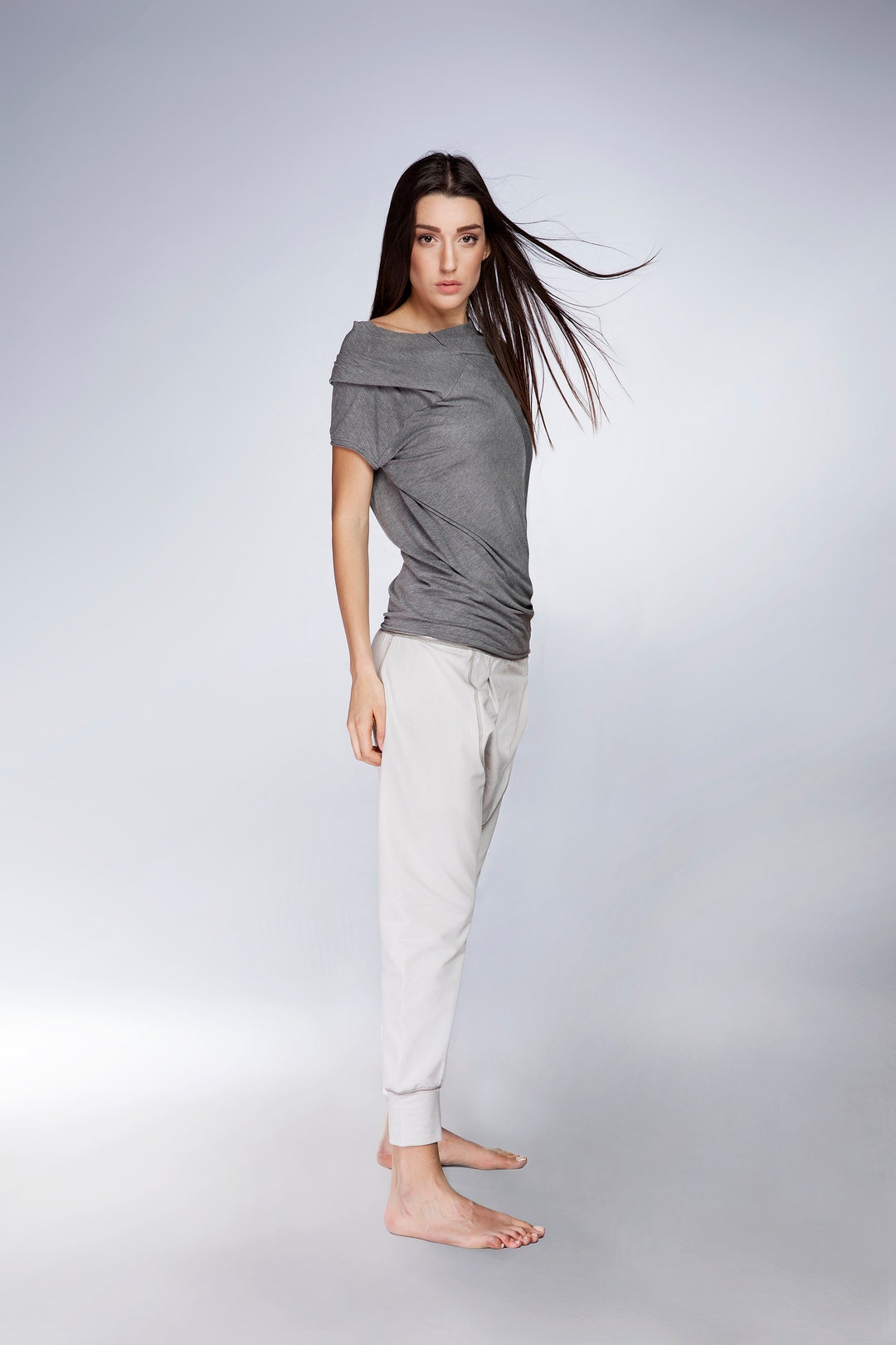 Dropped Crotch Yoga Pants - Off-white Harem Pants - Loose White Pants ...