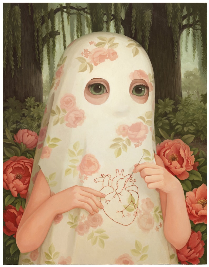 8x10 Floral Ghost Art Print how to Become a | Etsy