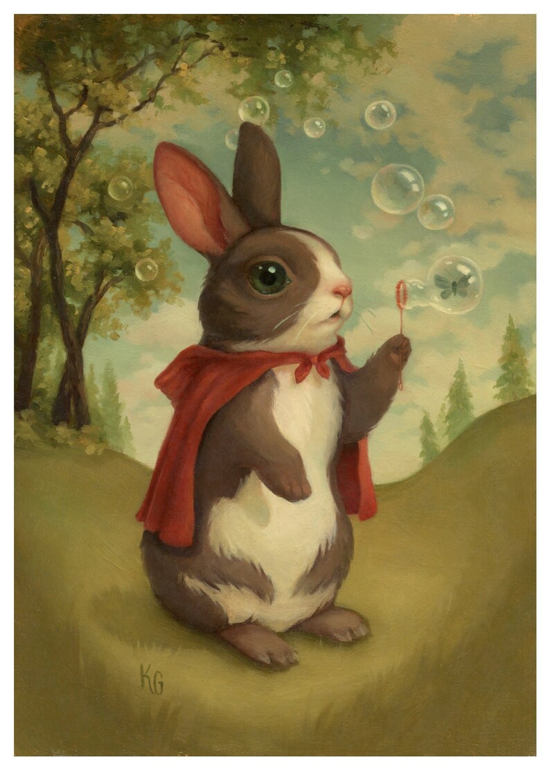 Bunny With Bubbles 5x7 Giclee Print - Etsy