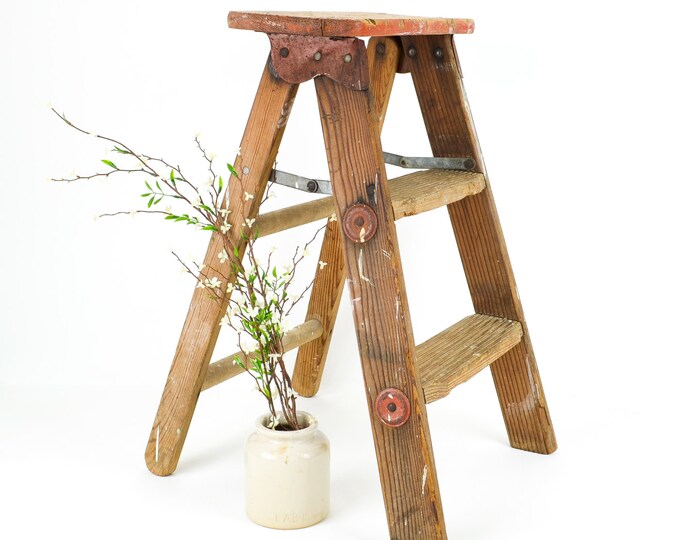 Vintage Rustic Wood Step Ladder - Etsy