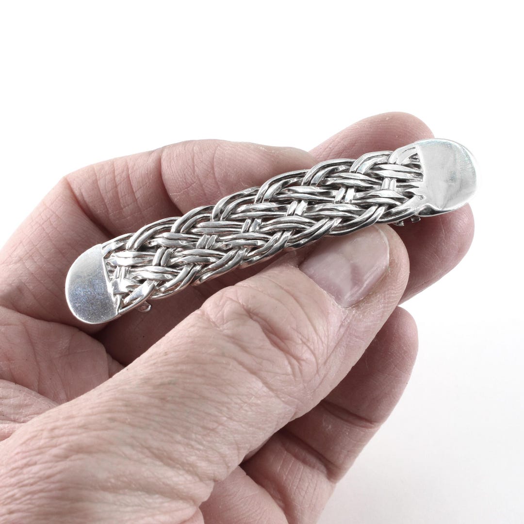 Medium Sterling Silver Basket Weave Hair Barrette, Silver Hair Clip ...