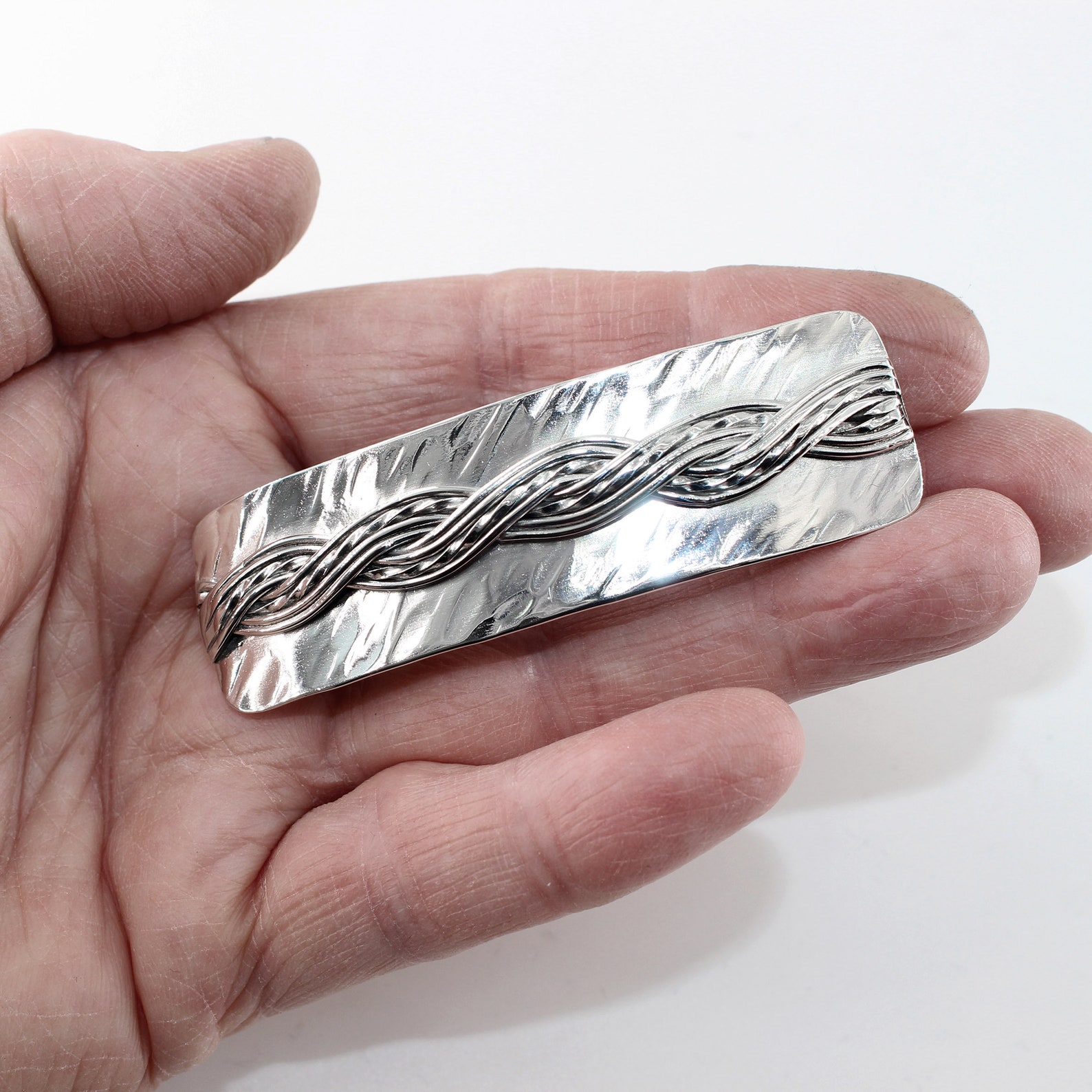 Medium Sterling Silver Hair Barrette With Woven and Textured Detail ...