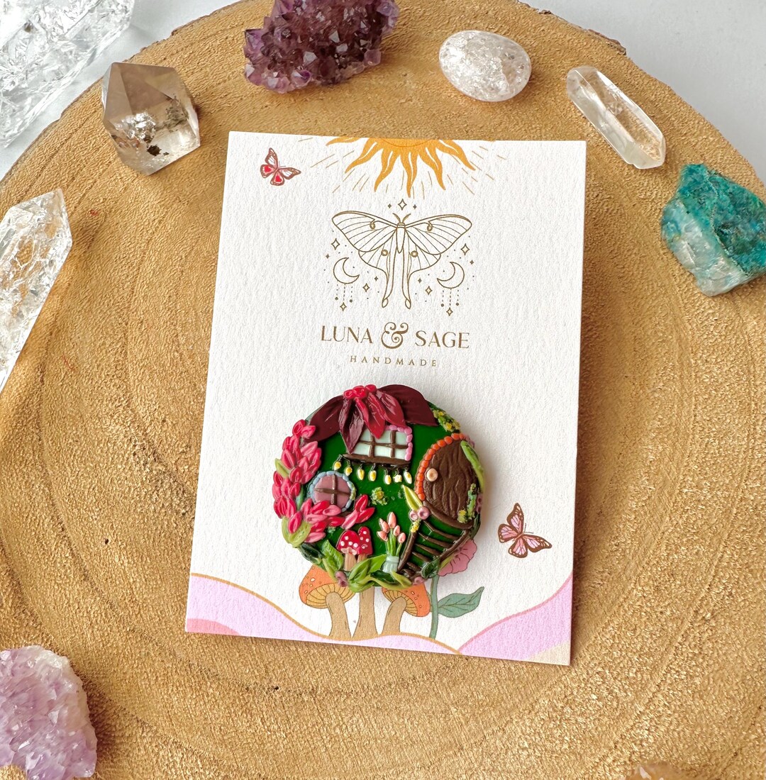 Fairy House Polymer Clay Badge, Cottagecore Badge, Mushroom House ...