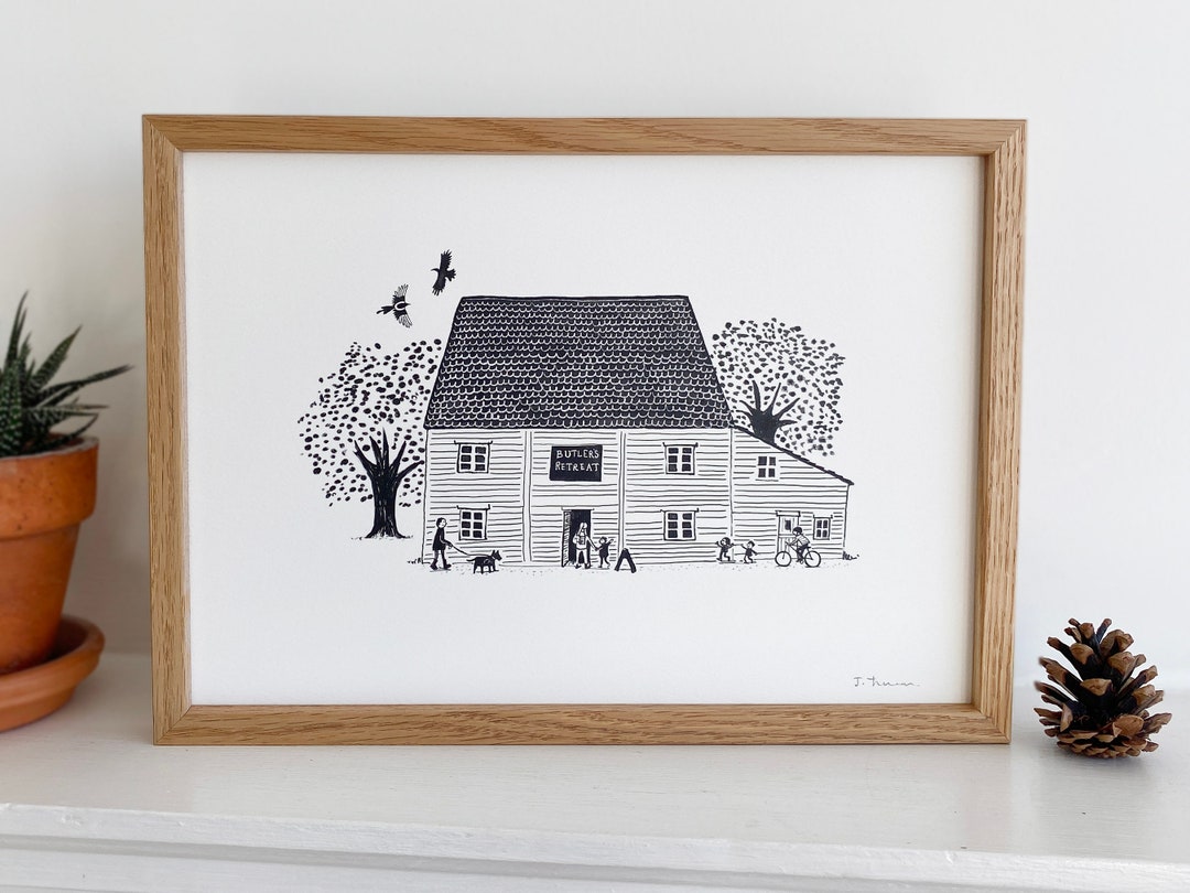 Butler's Retreat, A4 Black and White Art Print, Unframed. by Juliet ...