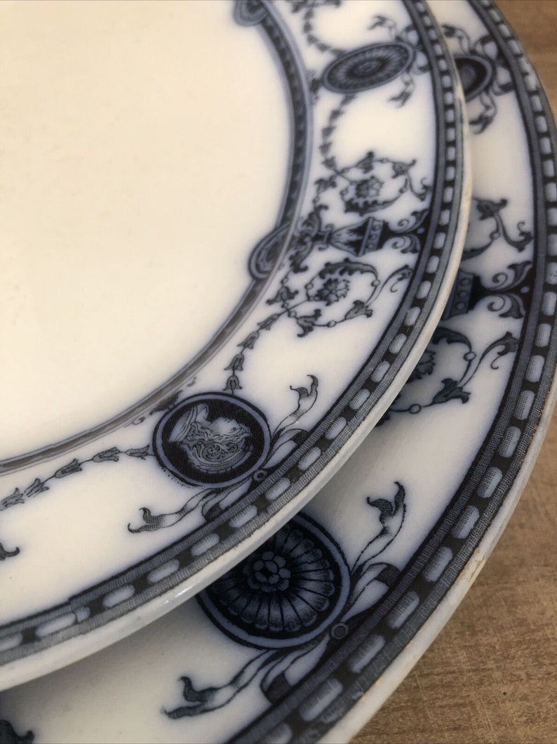 Vintage Antique Flaxman Opaque China Porcelain Pair Oval Platters Blue ...