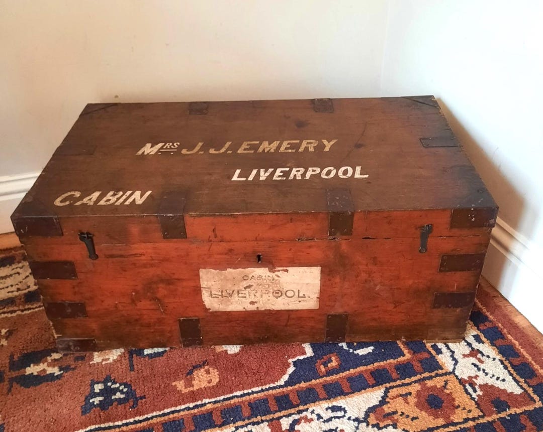 Vintage Antique Wooden Steamer Cabin Trunk Liverpool Coffee Table Safe ...
