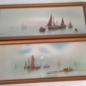 Pair of Garman Morris Watercolours Boats Harbour Fishing Sailing - Etsy