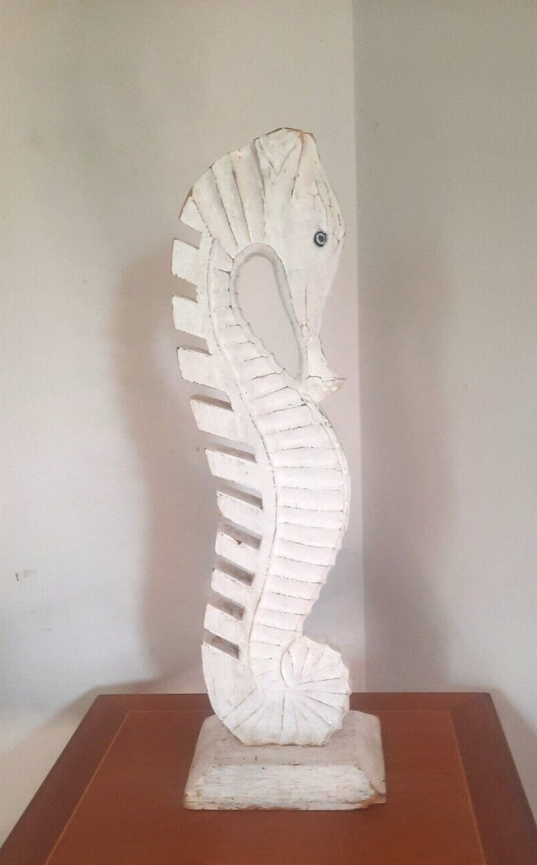 Large Vintage Wooden Shabby Chic Sea Horse Free Standing Figure 54 X 18 ...