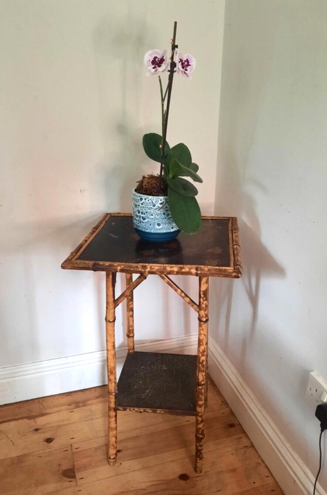 Vintage Rare Victorian Two Tier Tiger Bamboo Side Table Floral ...