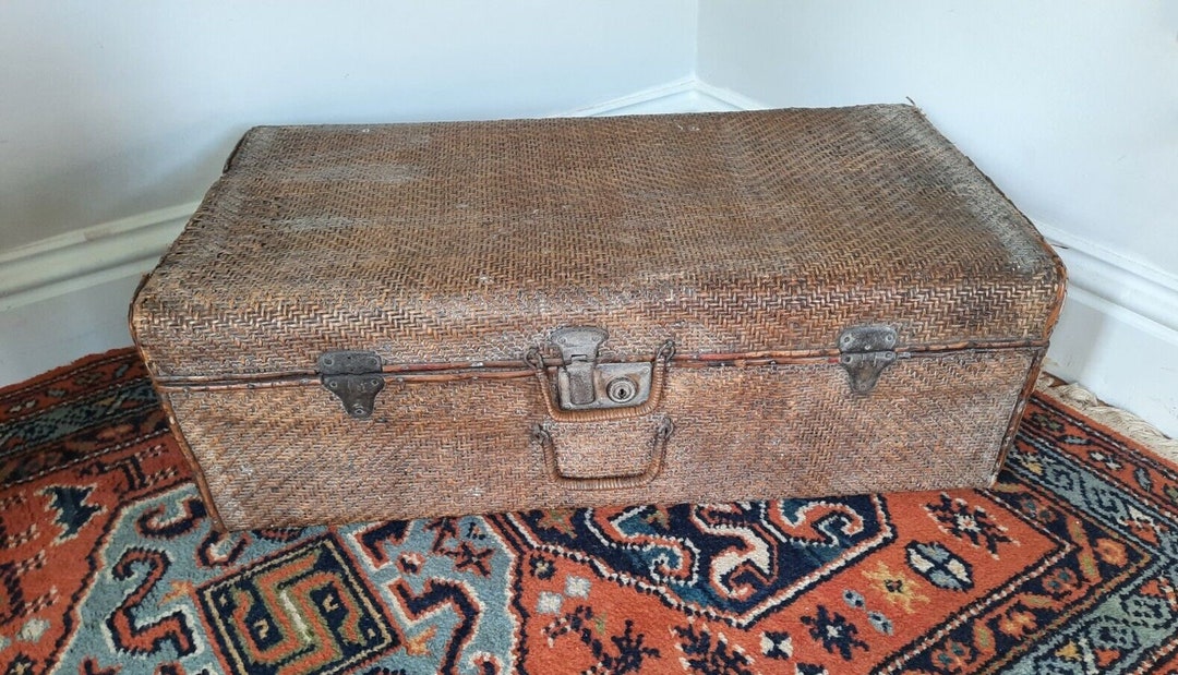 Antique Chinese Suitcase Woven Rattan on Wood Early 1900's (qing ...