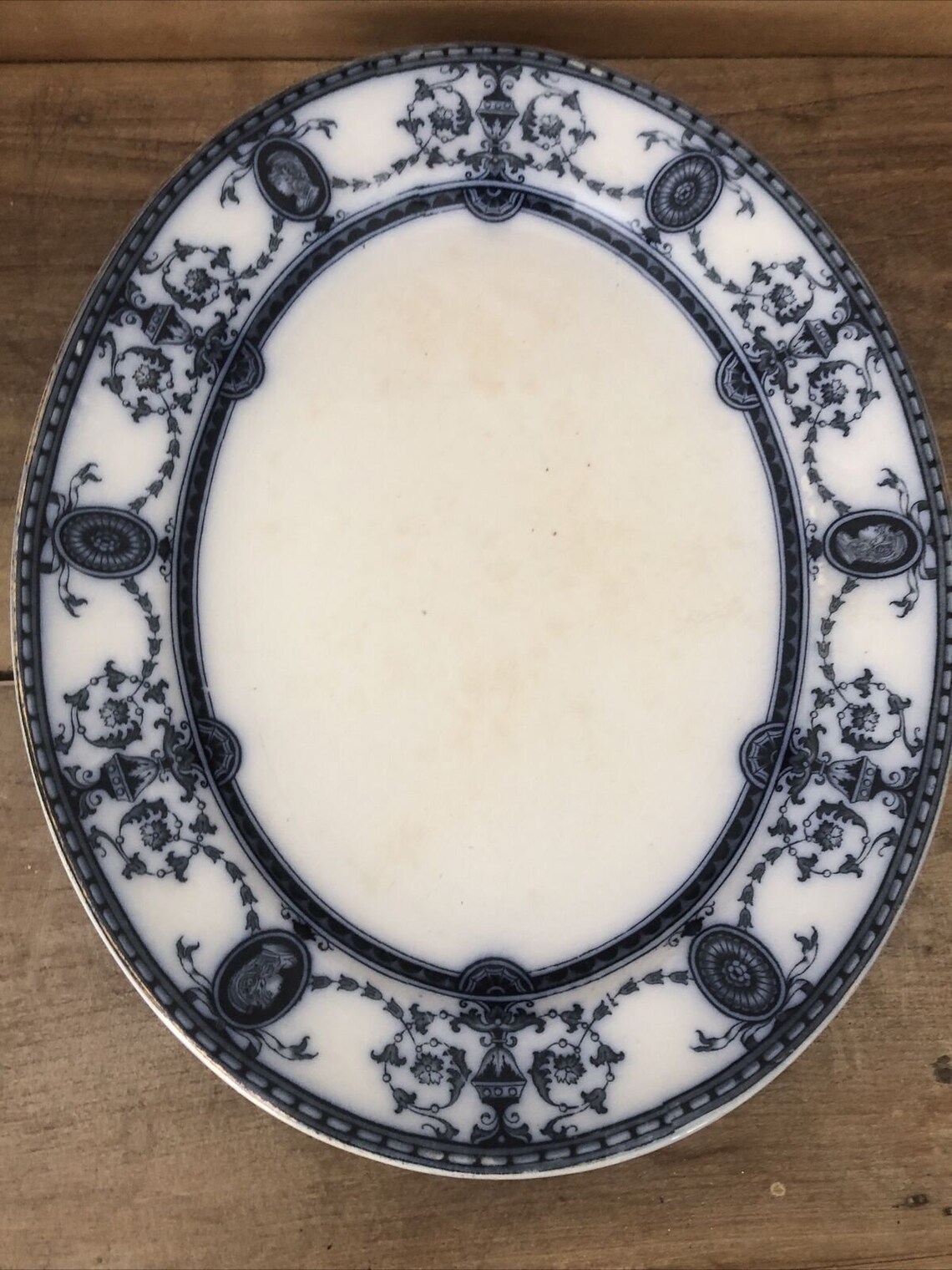 Vintage Antique Flaxman Opaque China Porcelain Pair Oval Platters Blue ...