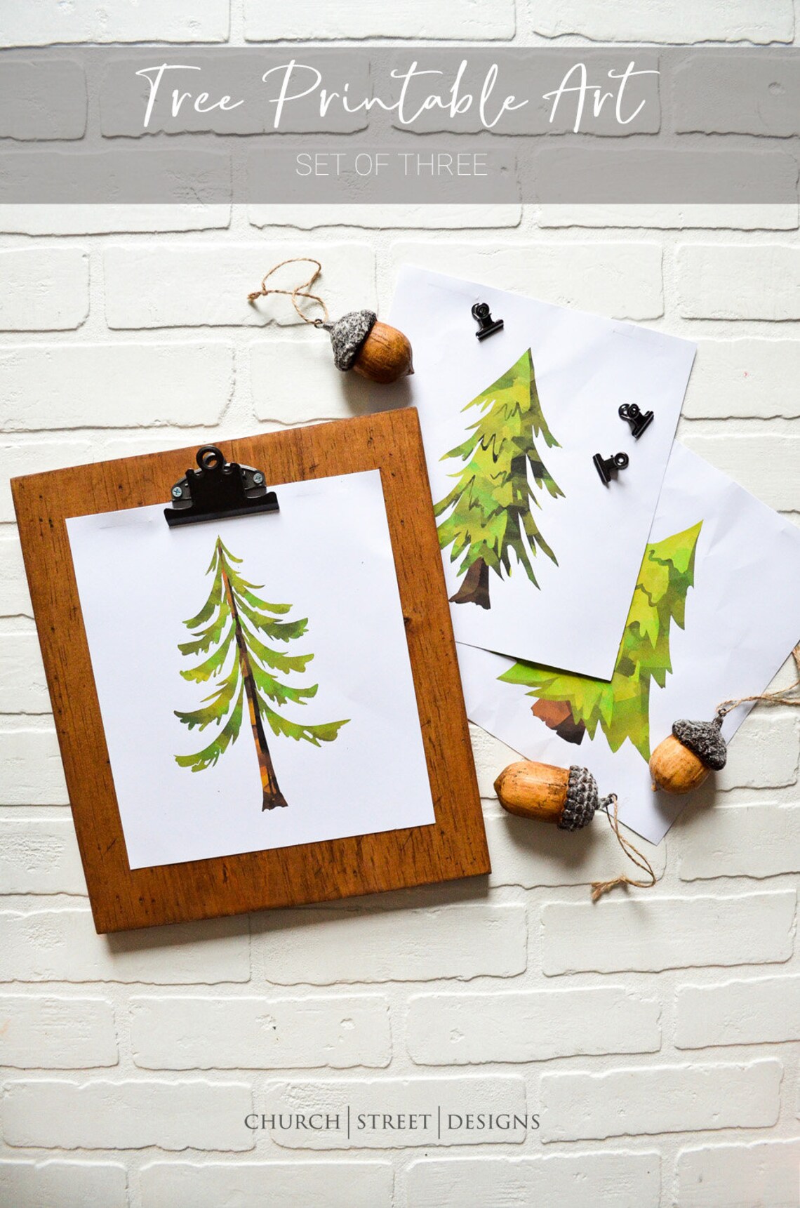 Trees Pine Tree Art Printable Nursery Art Set of 3 Trees | Etsy