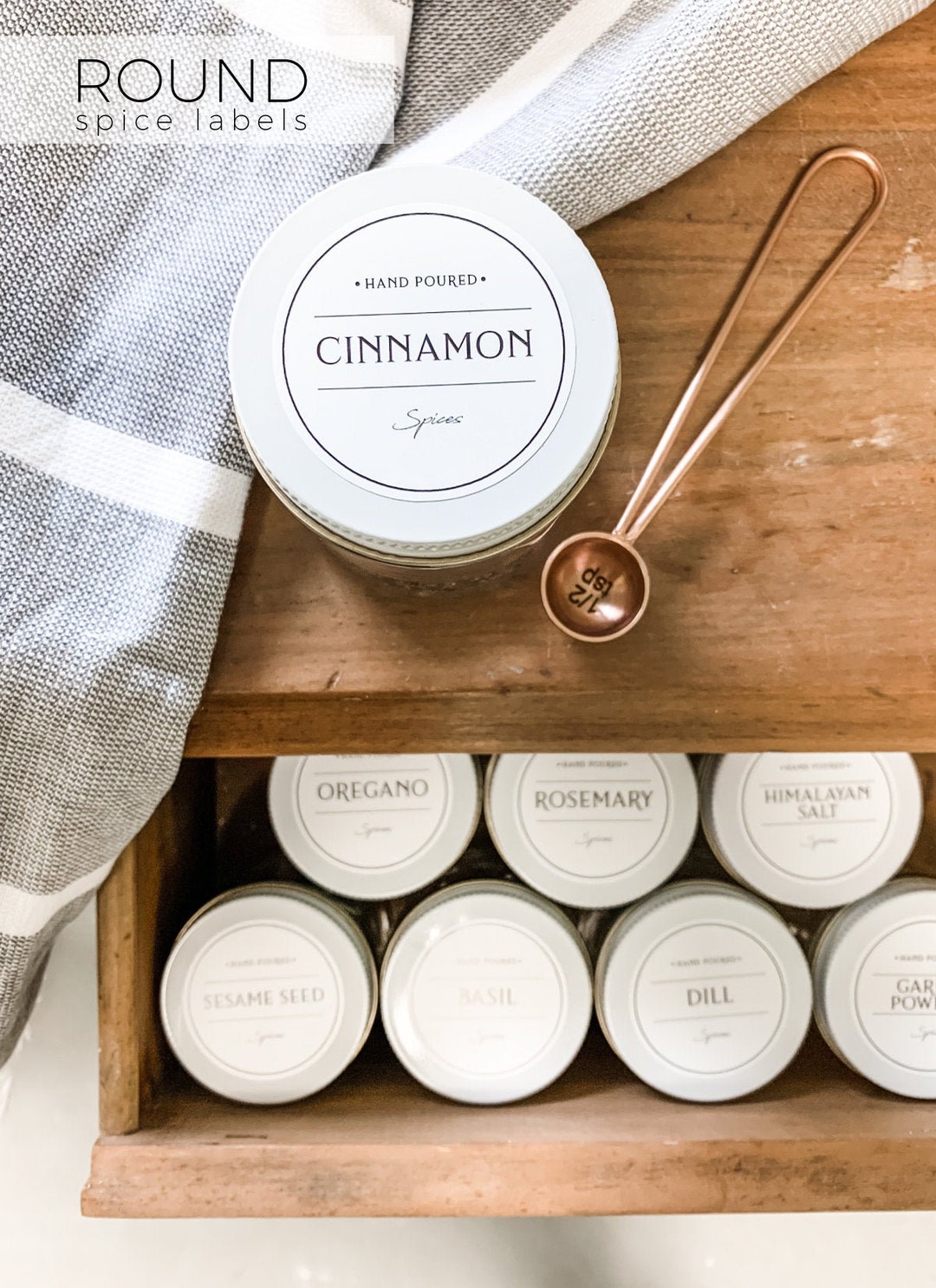 ROUND Spice Labels - SIGNATURE Style - Vinyl Waterproof Spice Lid ...