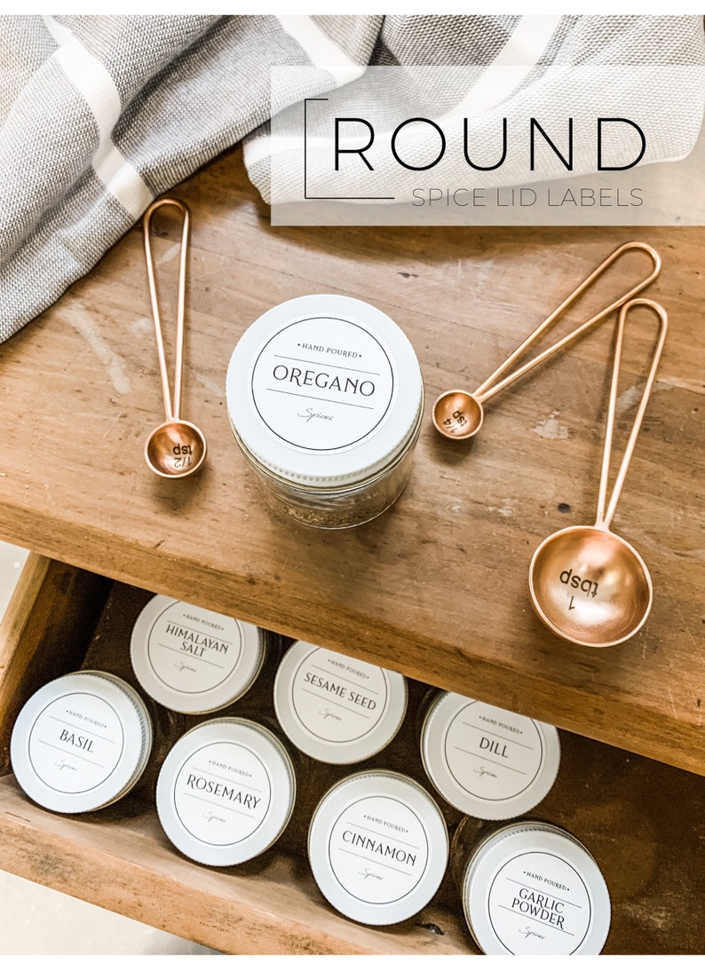 Round Spice Labels Set of 12 Vinyl Waterproof Spice Lid - Etsy