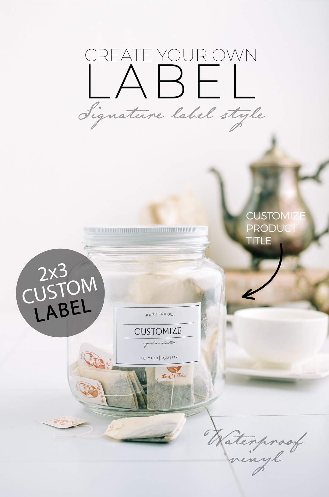CUSTOM 2x3 SIGNATURE Style Label - Vinyl Labels - Canister Labels - Jar ...