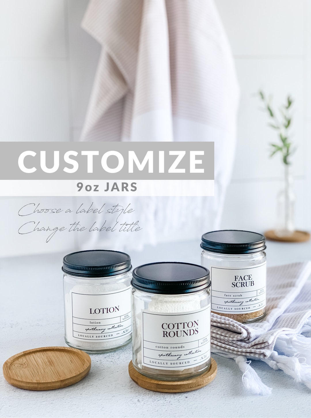 CUSTOM 9oz Jar - Customize the Label - Custom Spice Jars - Bathroom ...