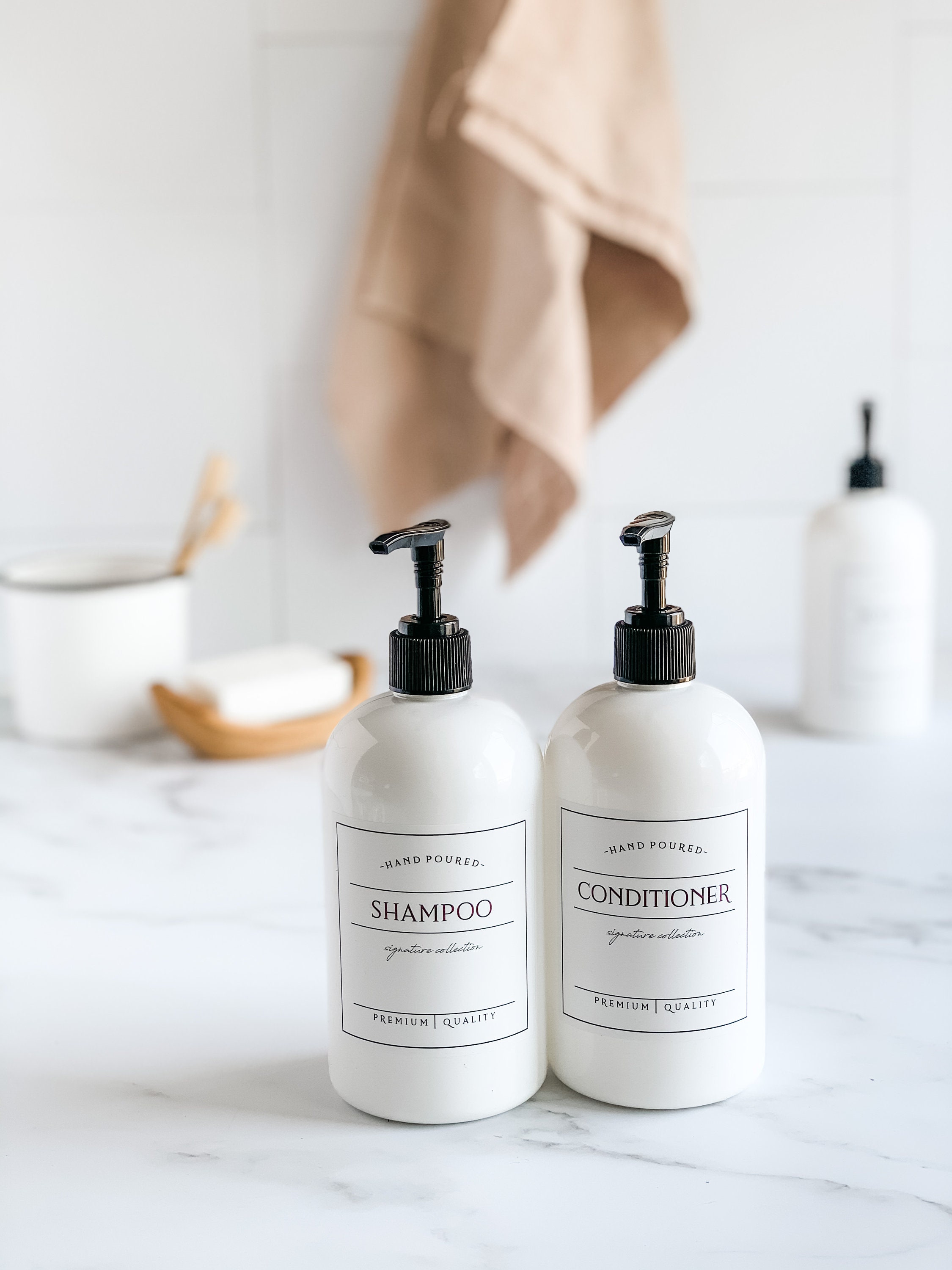 WHITE, Set of 3 - 16oz PLASTIC Shampoo, Conditioner, Body Wash Bottles ...