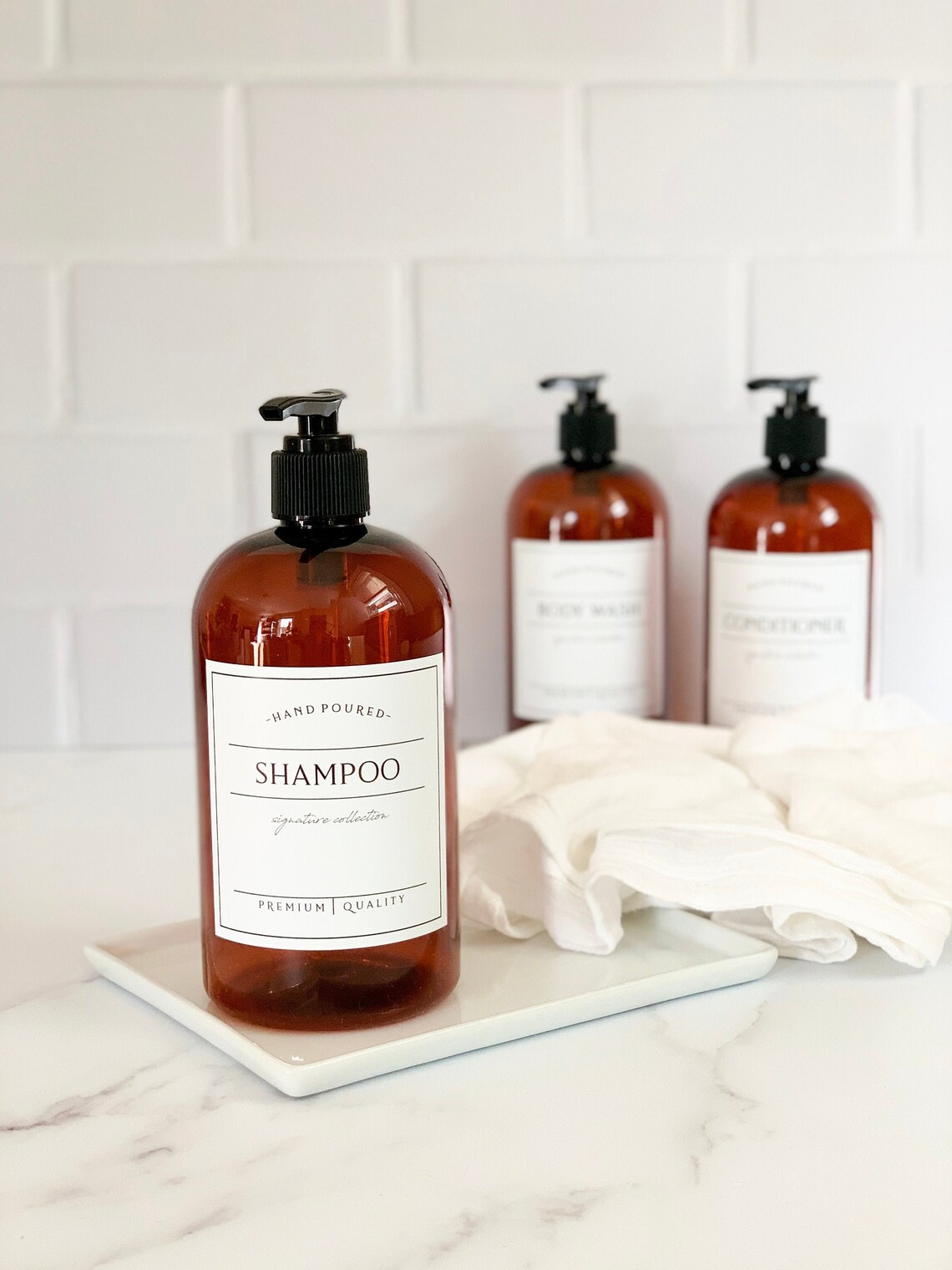 AMBER - 16oz PLASTIC Shampoo Bottle - Amber Soap Bottle With Waterproof ...