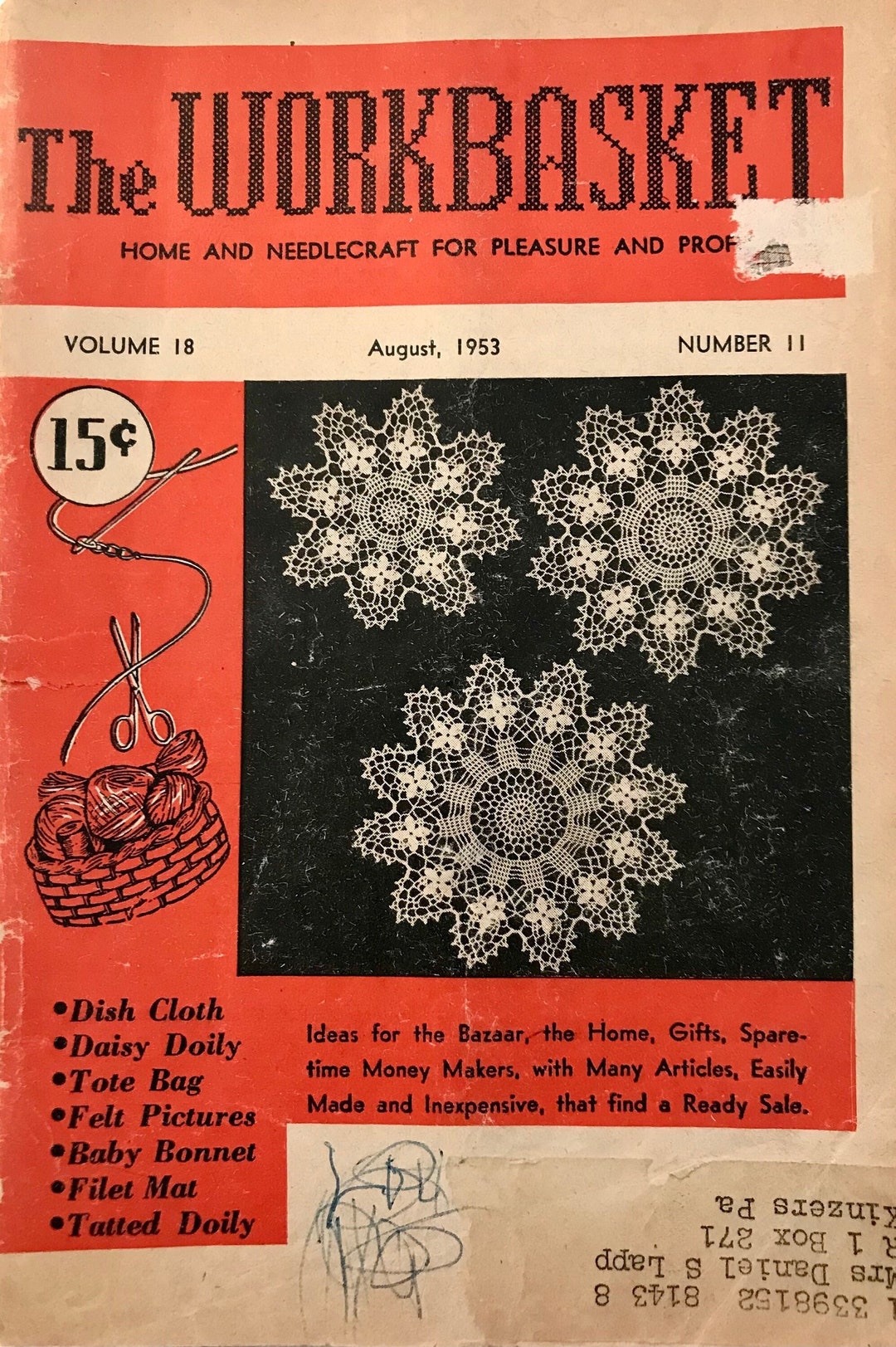 The Workbasket Magazine 1950s August 1953 Vintage Needlework Patterns ...