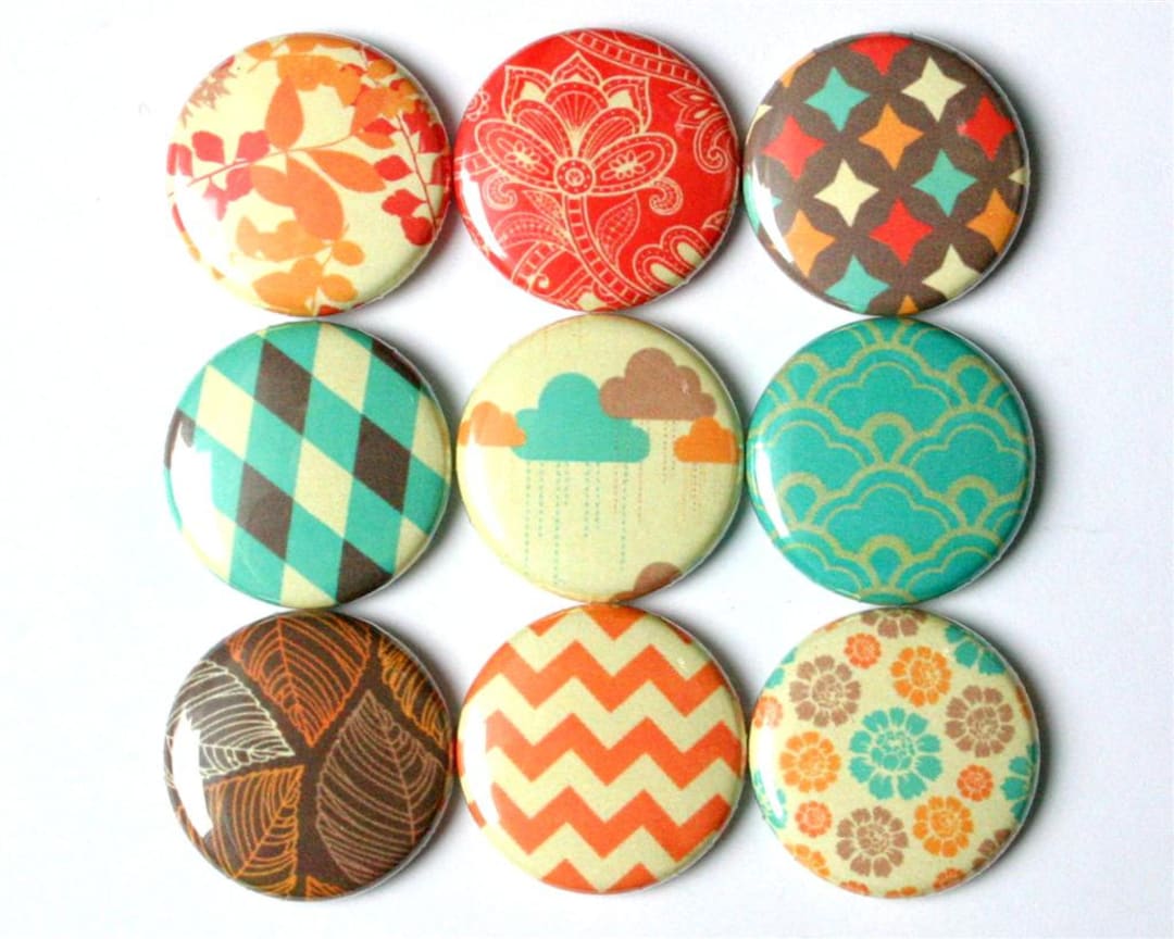 Autum Fall Rustic Color Pattern Fridge Magnets Set of Nine Pin Badge ...