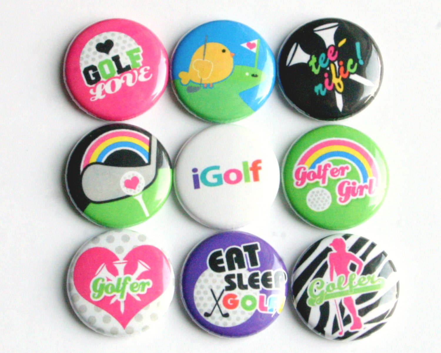 Golf Golfer Sport Magnet Pin Badge Button Cab Charm Set of Nine - Etsy
