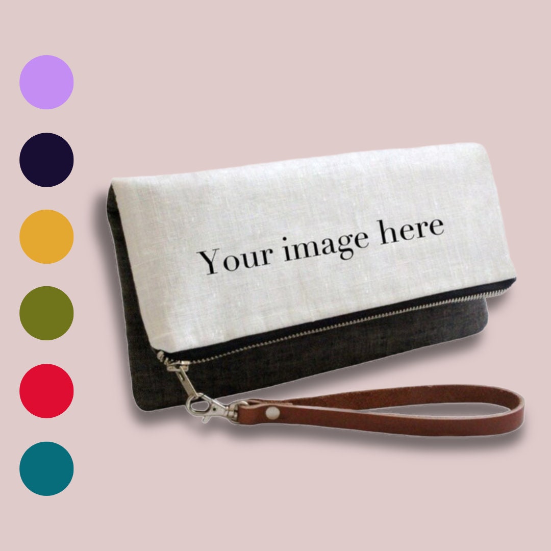 Custom Clutch With Photo or Artwork, Foldover Clutch With Leather Wrist ...