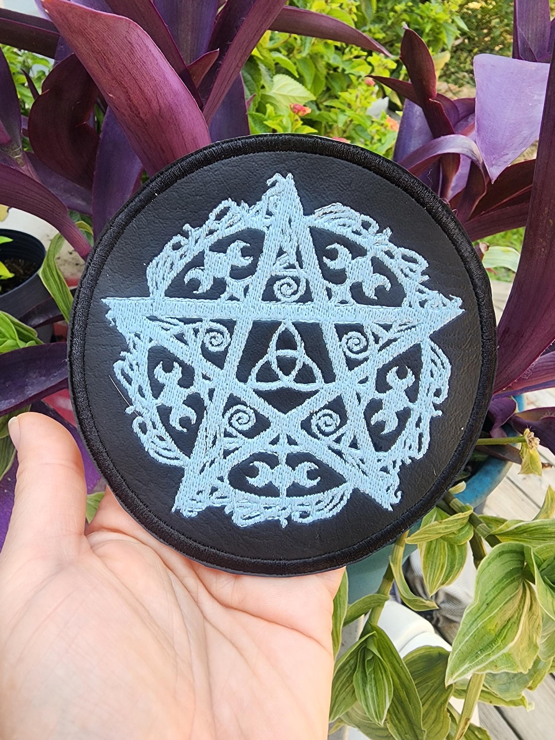 PENTAGRAM TRIPLE MOON Iron on Patch, Glow in the Dark, Occult ...