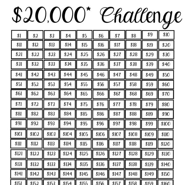 20000 Savings Challenge - Etsy