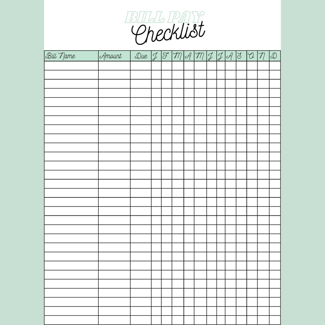 Bill Pay Checklist Mint & Bubbly, Pretty Stylish Finance Tracking ...