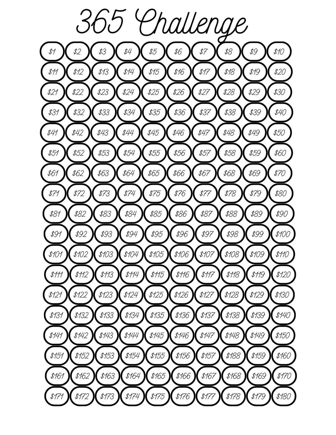 365 Challenge Sheet - Etsy