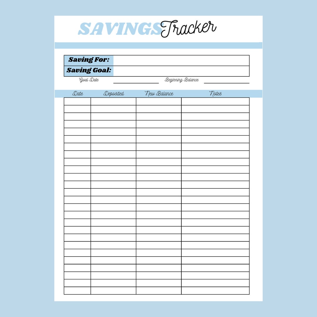 Savings Tracker Sky & Bubbly, Pretty Stylish Finance Tracking ...