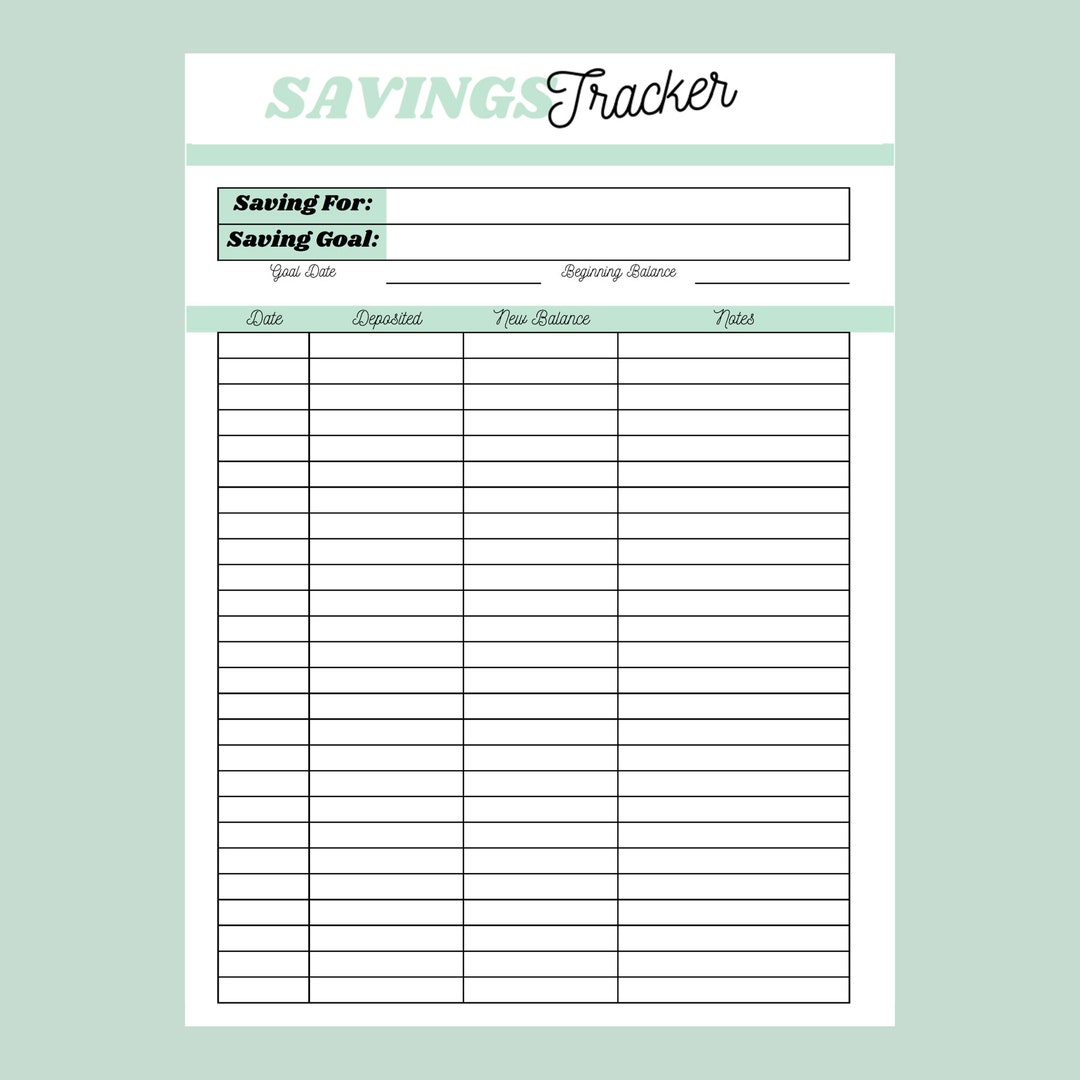 Savings Tracker Mint & Bubbly, Pretty Stylish Finance Tracking ...