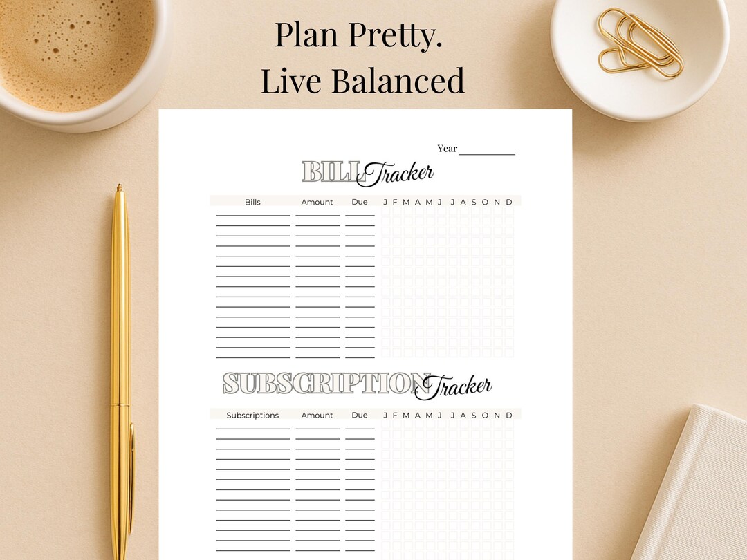 Bill & Subscription Tracker | Monthly Bill Organizer | Budget Planner ...