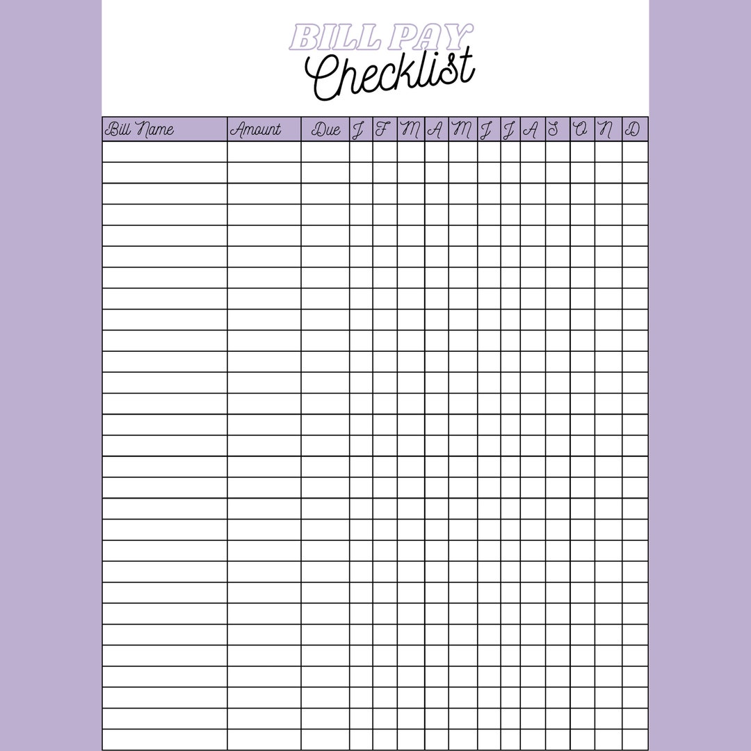 Bill Pay Checklist Lilac & Bubbly, Pretty Stylish Finance Tracking ...