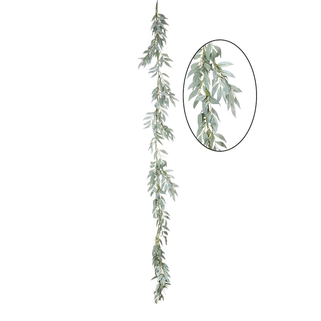 72 Artificial Weeping Willow Garland in Frost Green, Leaf Garland ...