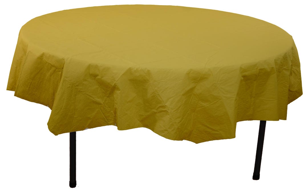 12- Gold Round Plastic Lined Paper Table Cover, Party Tablecloths ...