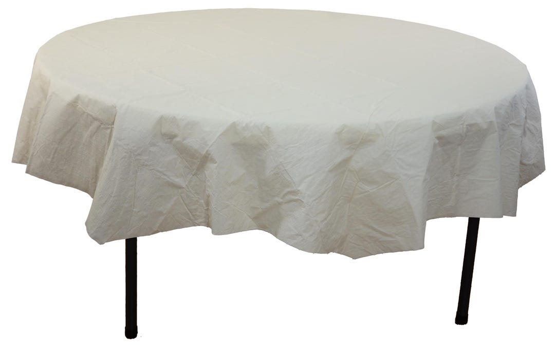 12- White Round Plastic Lined Paper Table Cover, Party Tablecloths ...