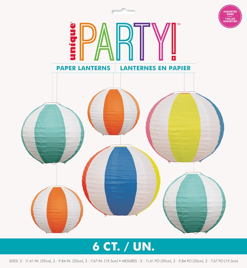 Beach Ball Paper Lantern Set, Outdoor Decor, Party Decorations, Pool ...