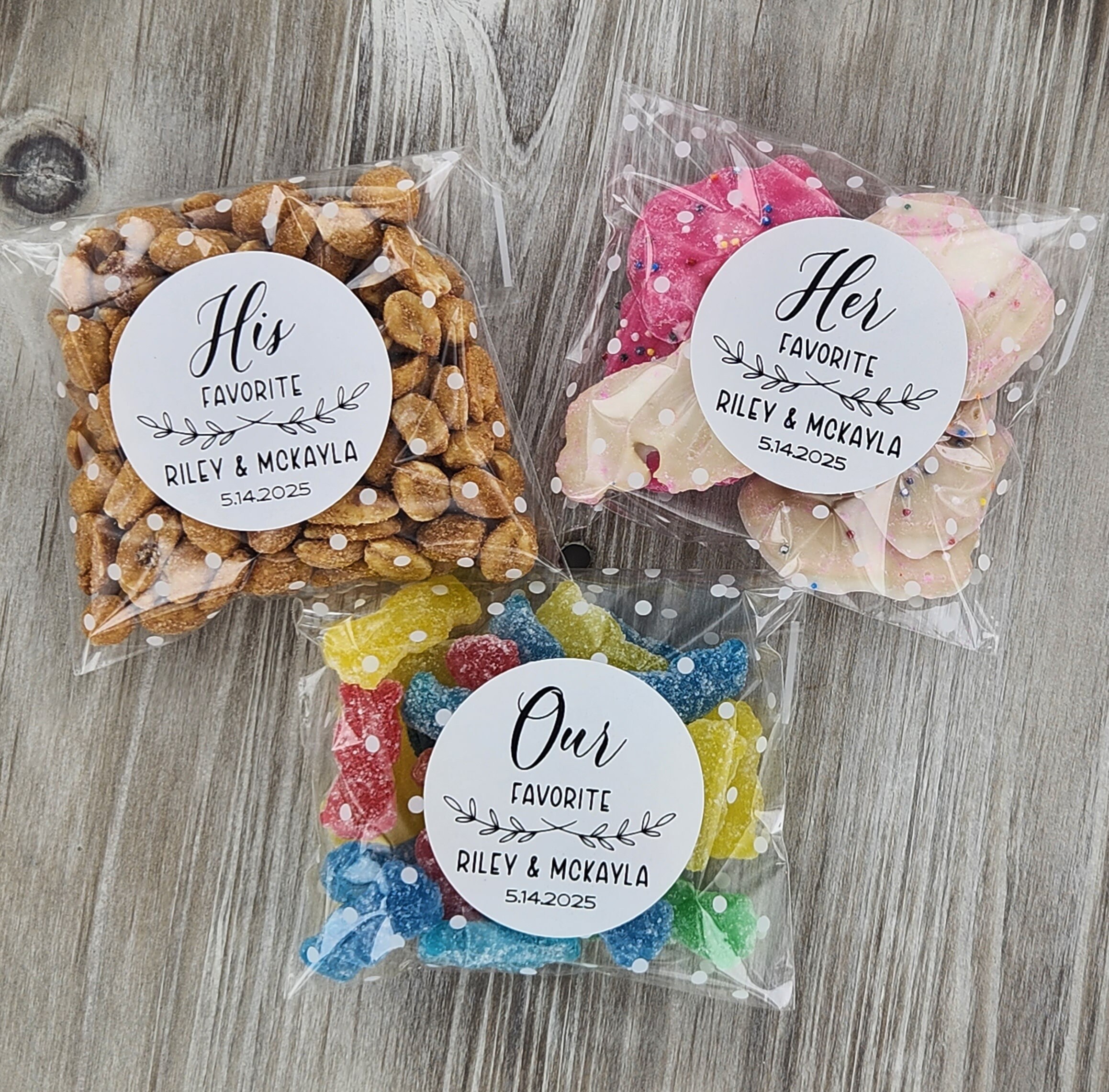 His | Her | Our Favorite Treat Bags and Personalized Stickers, Wedding ...