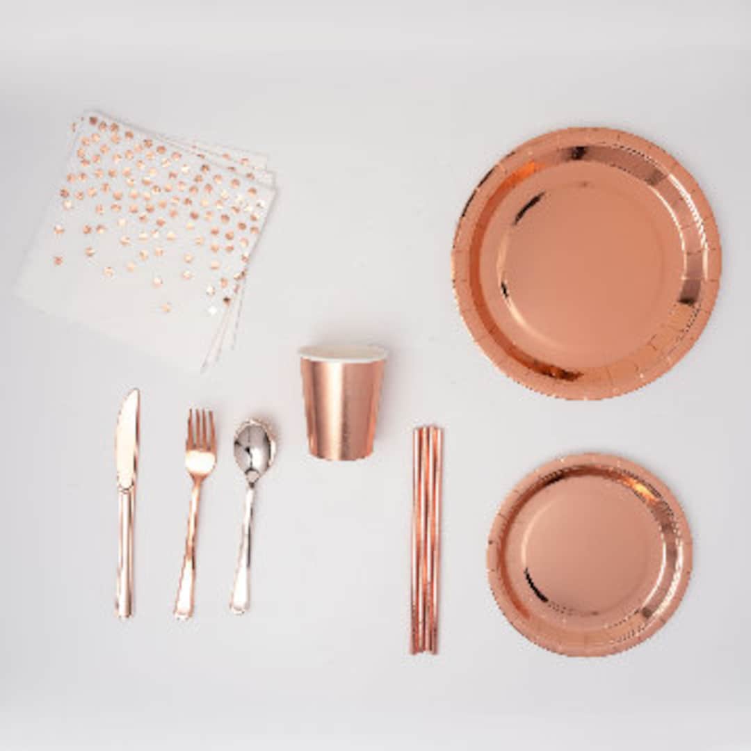 Rose Gold Party Pack for 25 Guests, Rose Gold Party Supplies, Rose Gold ...