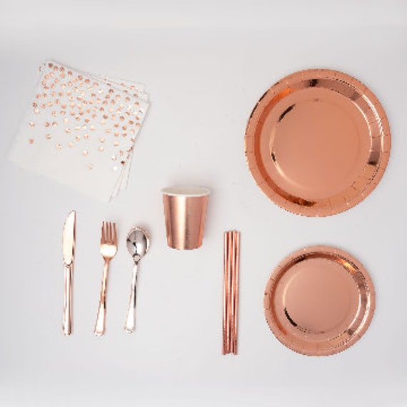 Rose gold party pack for 25 guests Rose gold party supplies | Etsy