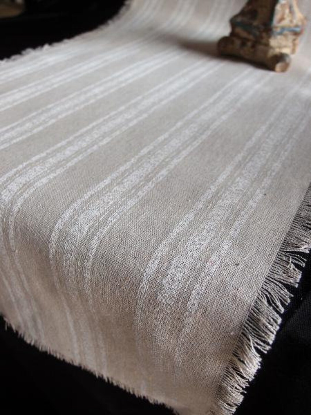 Natural Linen Runner With Whites Stripes Stripes, Kitchen Table Runner ...