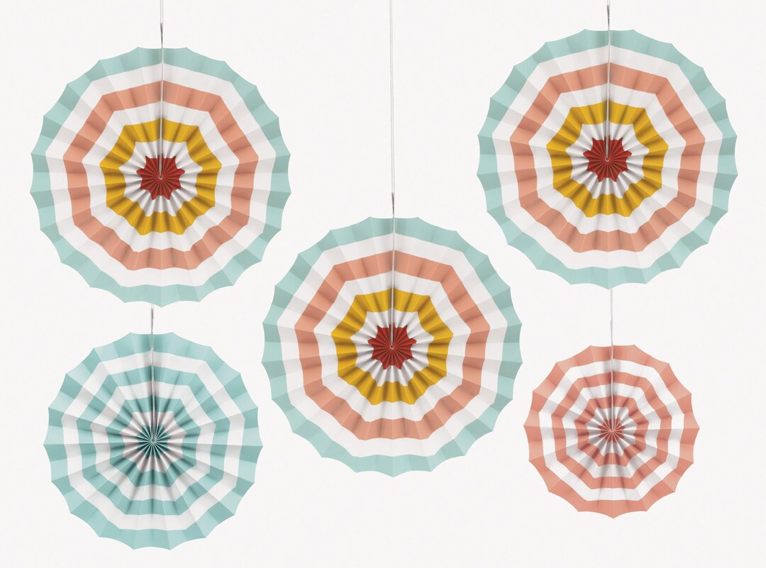 Set of 5 Paper Fan Kit, Poolside Summer, Summer Party Decorations ...