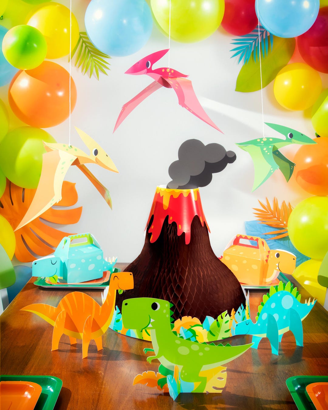 Dinosaur Birthday Party Centerpiece Set, T-rex, Stegosaurus, Volcano ...