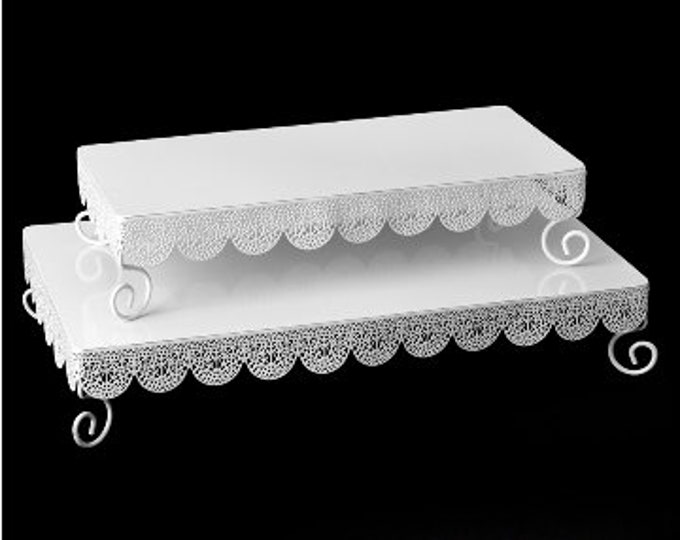 2 White Rectangle Metal Treat Stands, White Candy Stands, Eyelet Treat ...
