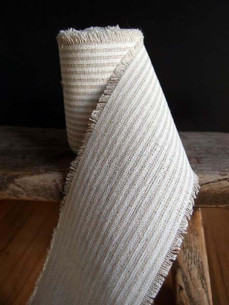 3" X 5yard Striped Linen Blend Ribbon With Fringe Edges, Striped ...