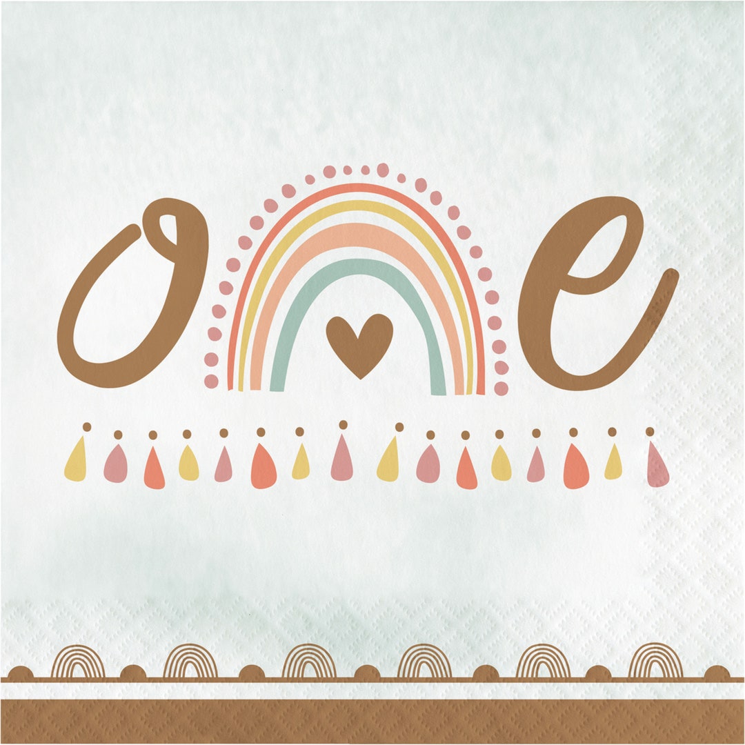 Boho Rainbow "one" Napkins, Hearts and Rainbow Napkins, Rainbow Party ...