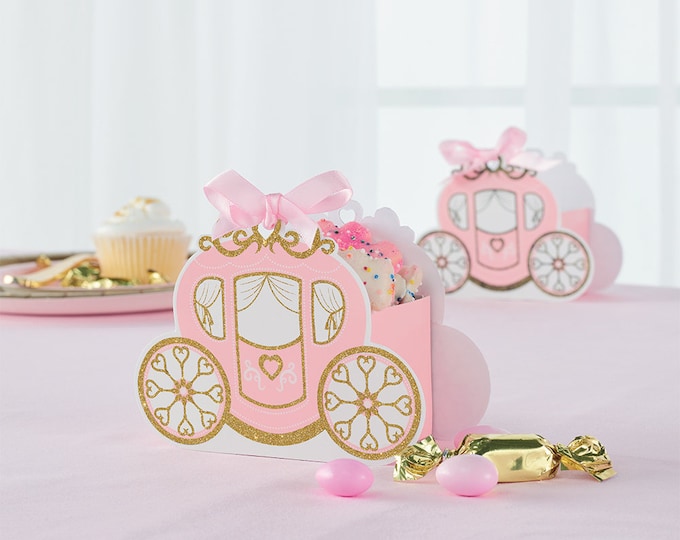 8-3d Pink Princess Carriage Favor Boxes, Pretty Princess Birthday ...