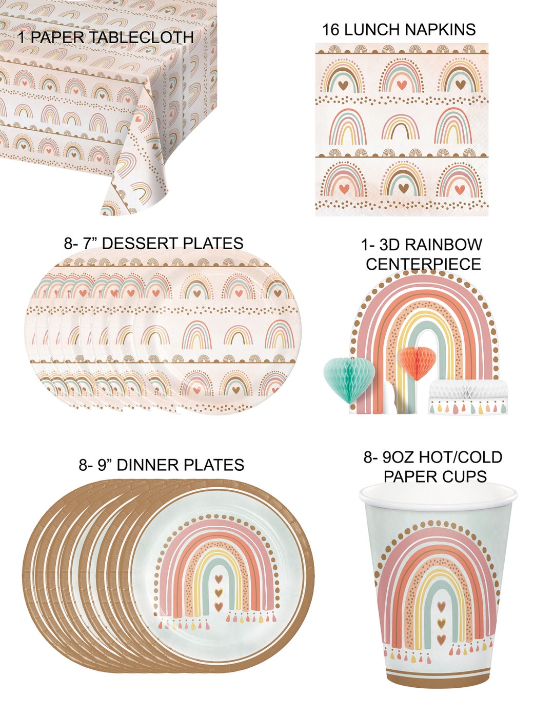 Boho Rainbow Party Pack for 8, Rainbow Party, Little Girl Birthday ...
