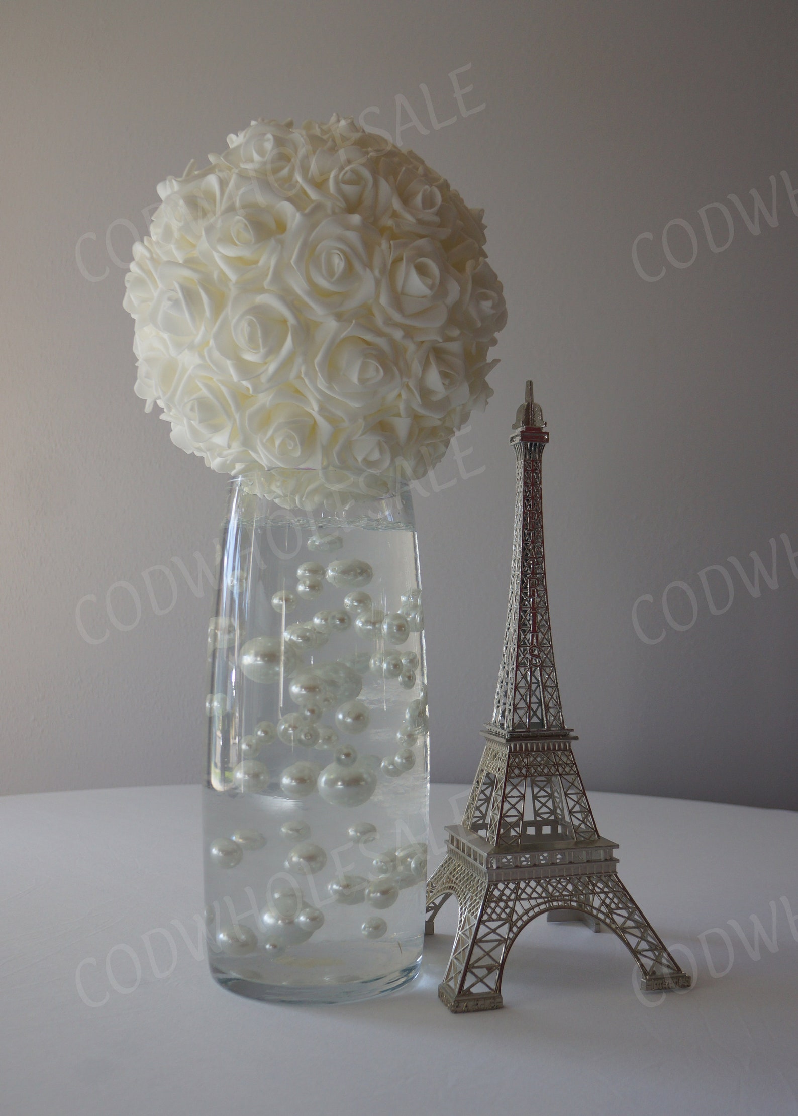 White Foam Rose Soft Touch Flower Ball, White Pomander Flower Ball ...